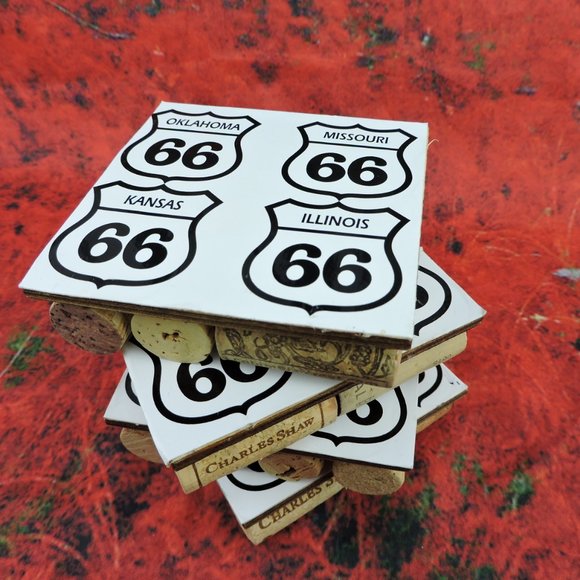 Accents | Route 66 Coaster Set Of 4 With Wine Cork Bottoms | Poshmark